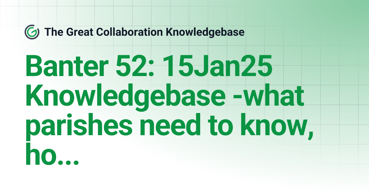 Banter 52: 15Jan25 Knowledgebase -what parishes need to know, how to create a climate change ...
